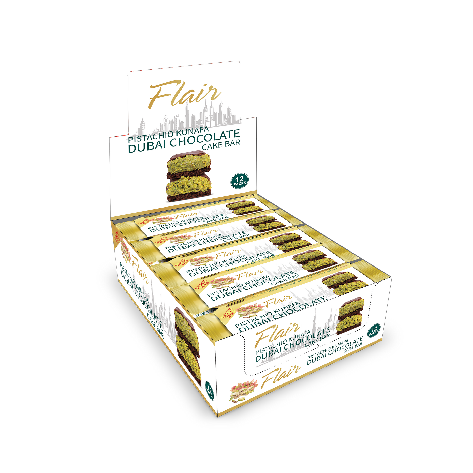 Flair, Pistachio Kunafa Dubai Chocolate Cake Bar (Full Pack - 12 Bars ...